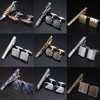 Luxury Cufflink and Tie Clip Set Rhinestone Tie Pin for Men&