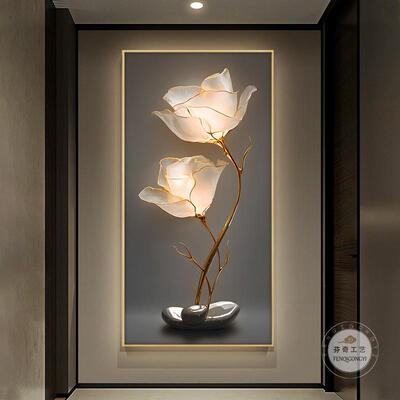 奢轻入户玄关装饰画郁金香花卉落L5321地过道走挂廊尽头墙壁画画