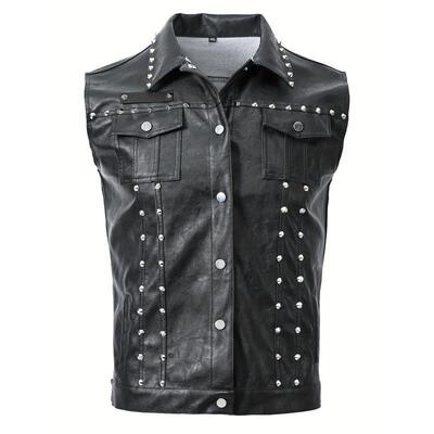 R 58223 Men's Studded Vest Sleeves Top 铆钉马甲