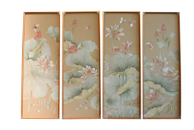 家居饰品国画手绘绢画工笔荷花