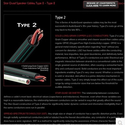 美国AudioQuest线圣 TYPE 4芯音响音箱线 原装二手进口音响喇叭线