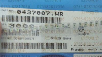 0437007.WR力特1206贴片陶瓷保险丝 快熔7A 32V 丝印W