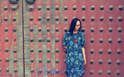 南通特产纯手工蓝麒麟蓝印花布blue calico新古风宽松蓝染袍子