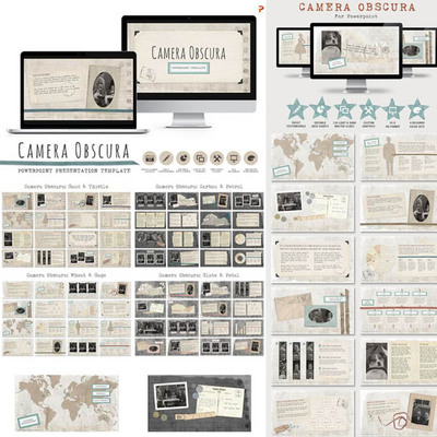 T0004设计素材演示文稿PPT模板 欧美复古老照片风格Powerpoint