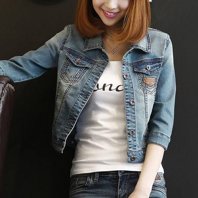 弹力七分袖短款牛仔外套