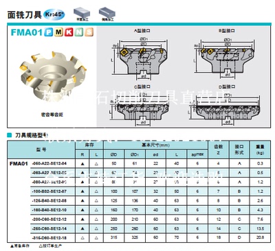 株洲面铣刀盘FMA01-050-A22-SE12-04 FMA01-125-B40-SE12-07