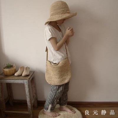 特惠原色手钩牛皮带森系单肩包
