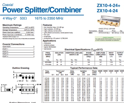 1675-2350MHz 射频一分四功分器 代替 ZX10-4-24 Mini-Circuits