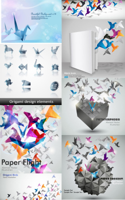 千纸鹤折纸立体动物飞鸟3D纸模型环保海报网页矢量设计素材A819