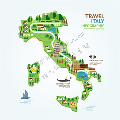 A1342矢量扁平化信息图意大利地图图标ICONS AI设计素材