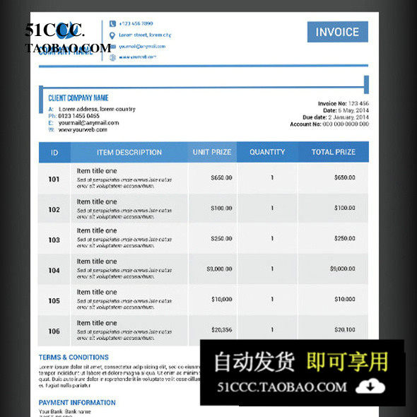 Invoice Template 发票货单收据订单国外模板源文件素材 - 小编推荐 - WePost 全民代运 - 马来西亚中国淘宝代运与集运专家