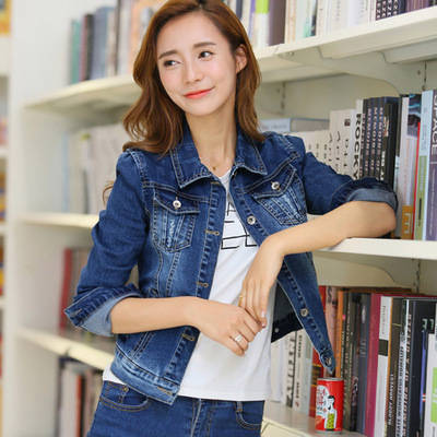 弹力泡泡袖短款牛仔外套