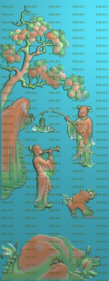 人物百子门板精雕图j灰度图浮雕精品童子松树背板122x344新款特价