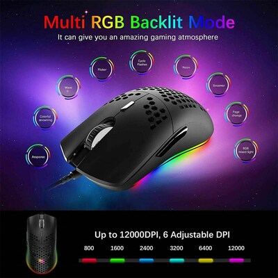 Hollow Out Mouse Wired Gaming Mouse USB 6 DPI Adjustable RGB