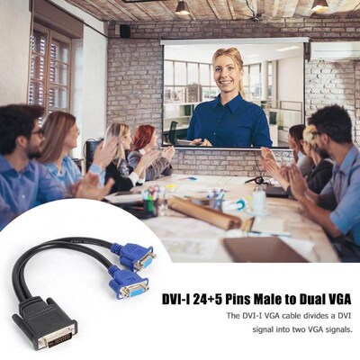 25cm DVI-I 24+5 Pins Male to Dual VGA Female Monitor Adapter