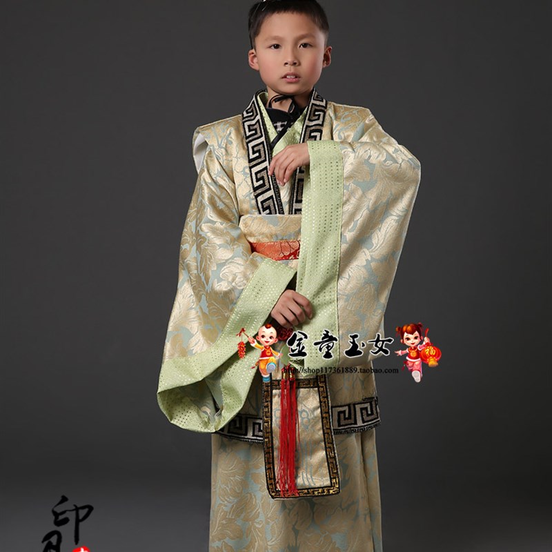 儿童古装汉服男童表演出服装战国秦汉朝丞相大臣官服摄影写真