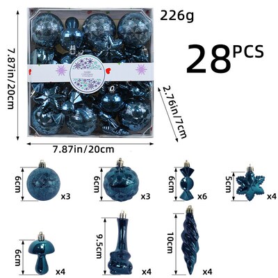 新款圣诞节28hPCS圣诞球礼盒异形球蘑菇螺纹冰条场景布置道具