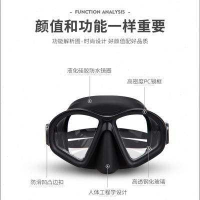 自由潜水专用低容积面镜耐磨玻璃镜片L自由潜面镜呼吸管套装