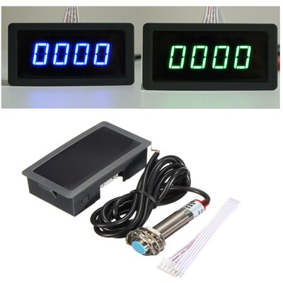 Blue Green 4 Digital LED Tachometer RPM Speed Meter+Proximit