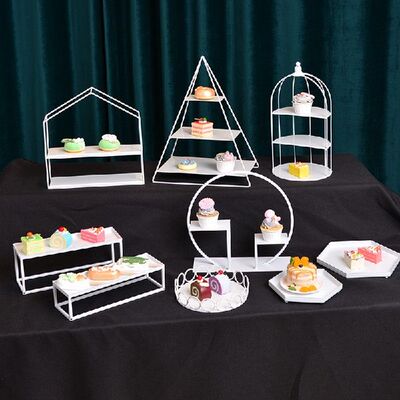 热销White Metal Dessert Pastries Tray and Dishes Cake Cupcak