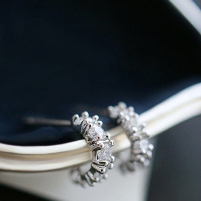 美国进口diy耳饰品配件 银色满钻月牙耳环 锆石月亮耳钉 925银针