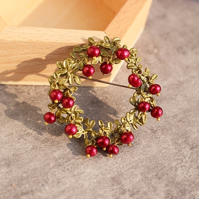 田园风蔓越莓花环天然淡水珍珠胸针小清新森女风胸花 独家定做