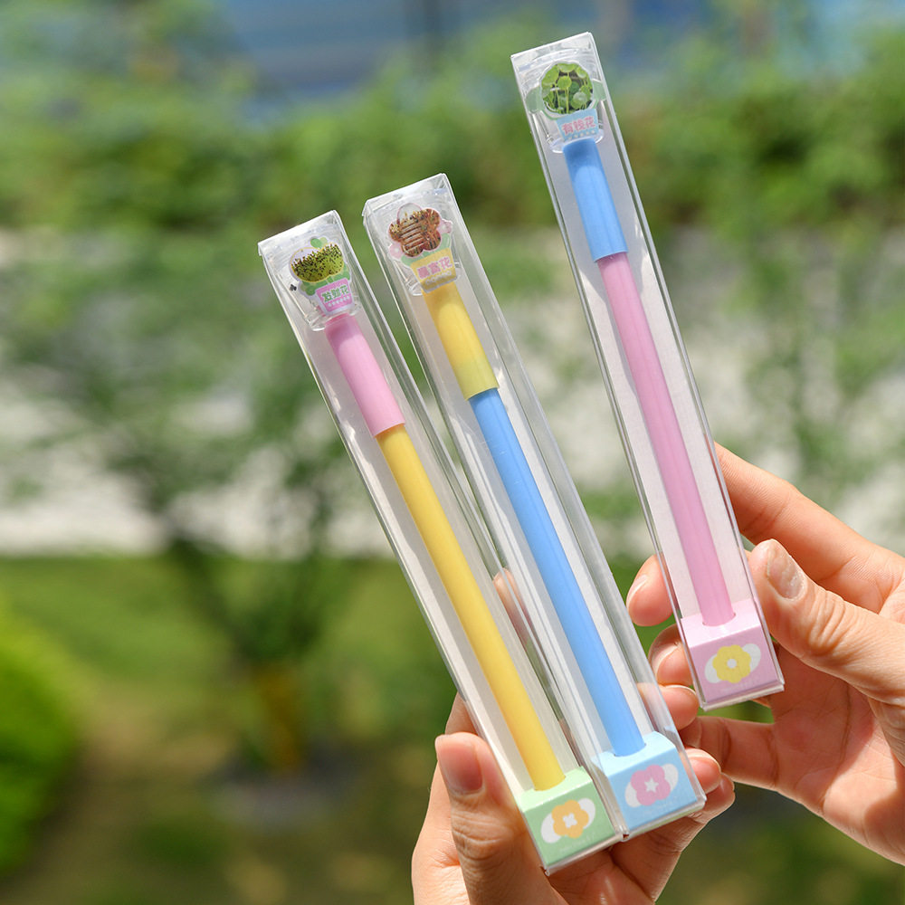 创意学生种草笔有钱花花黑色中性笔DIY迷你盆栽长草笔全针管