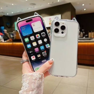 Cartoon Cat ears clear case适用iphone 11 12 13 14 15 16 plus 17 pro max XR XS MAX