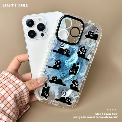 羽纱Cartoon Cute Cat pc case适用iphone 11 12 13 14 15 16 PLUS 17 pro max XR XS MAX