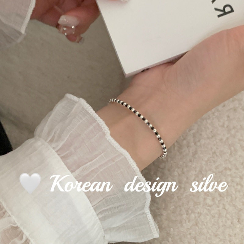 韩国ins风小众设计银手链S925纯银手链黑玛瑙拼接简约手串女款