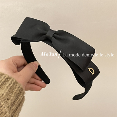 虞书欣减龄缎面黑色蝴蝶结高颅顶发箍法式丝带黑色压发头箍发卡女