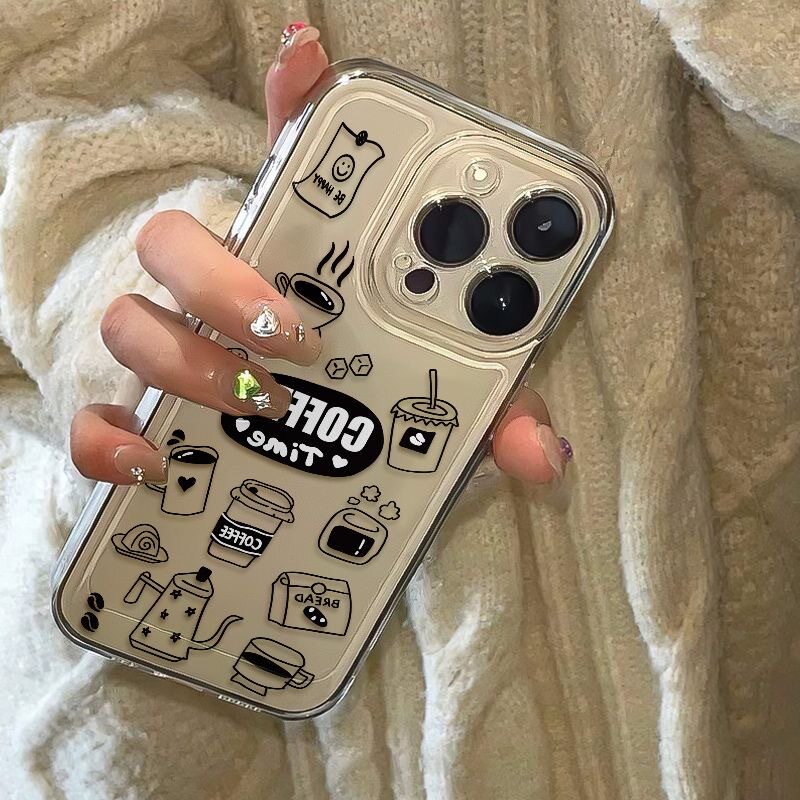 Coffee pattern clear soft case适用iphone 11 12 13 14 15 16 plus 17 pro max XR XS MAX 7 8 PLUS