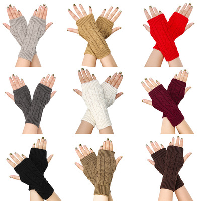 Short Fingerless Knitted Gloves with Wrist Cuff warm-keeping