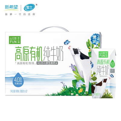 新希望雪兰心花怒FUN4.0乳蛋白质高原有机纯牛奶200g*12盒
