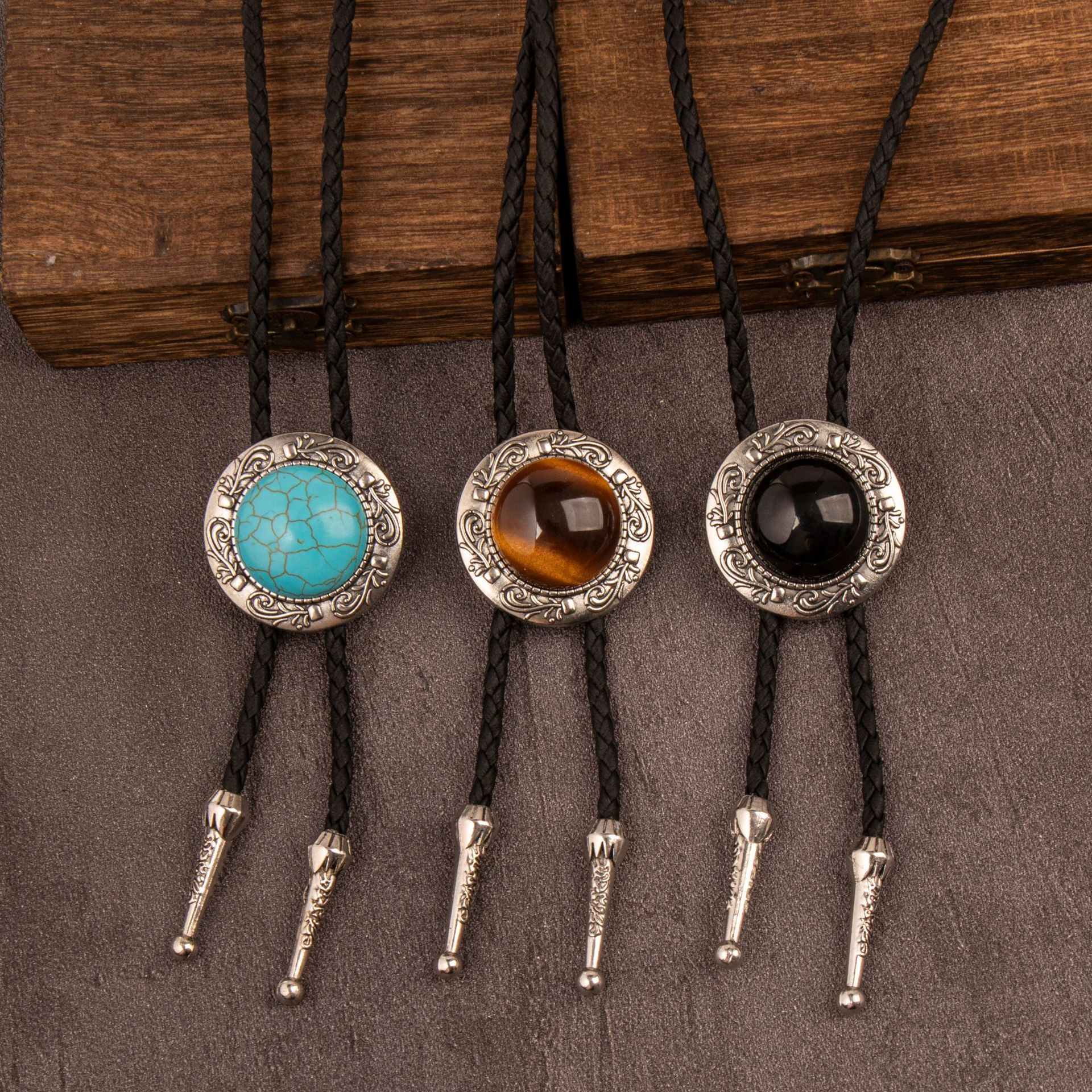 外贸跨境波洛领带复古毛衣链金属个性项链bolo tie