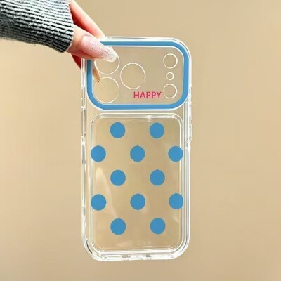 Full Blue Polka Dot Airbag Phone Case 适用 iPhone 18 Pro Max 17 16 15 14 13 Clear Shockproof Cover