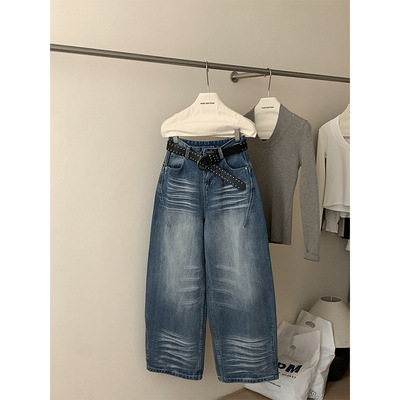 挺括有型渐变春弯刀裤牛仔裤阔腿