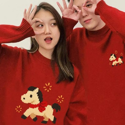 JAY'S STORE新年情侣装毛衣秋冬款红色系本命年时尚女装针织衫