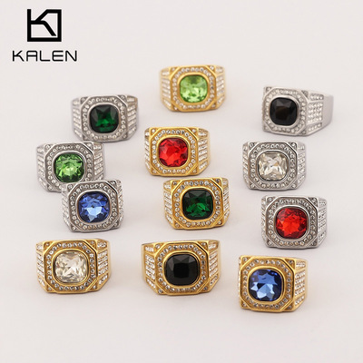 men hiphop rings rhinestone golden silvery swagger rapper