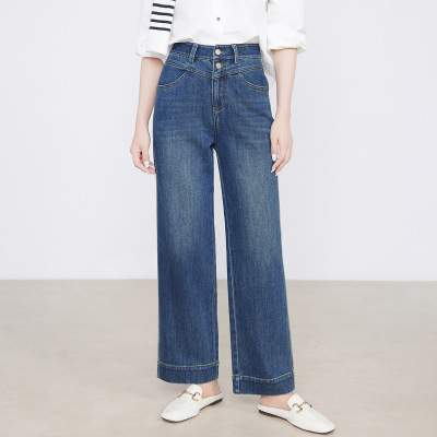 eworld2025秋季简约风高腰九分裤