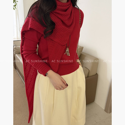 羊毛毛衣含那送针织披肩圆领修身