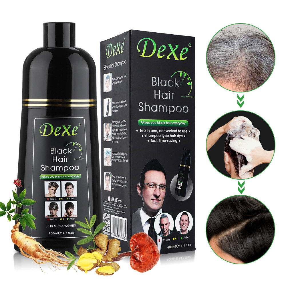 DEXE跨境英文版洗黑染发剂染发膏遮盖白发一梳彩一支彩黑染发梳膏