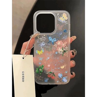 Graffiti Butterfly Matte Soft Phone Case 适用 iPhone 16 15 Pro 14 Pro 13 12 11 XR XS Large Cutout