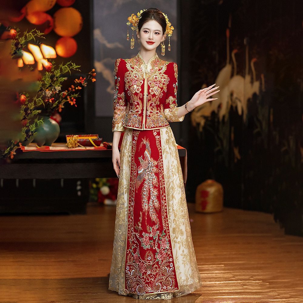 重工秀禾服婚服新款级新娘结婚敬酒礼服中式嫁衣丝绒秀和服出阁服