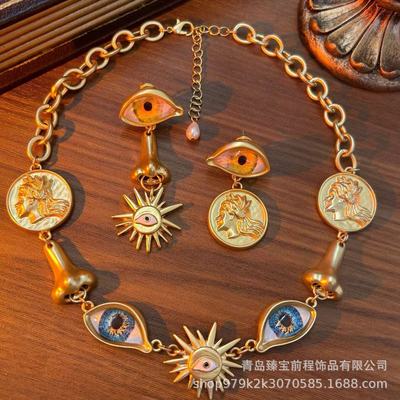 恶魔之眼西洋schiaparelli眼睛鼻子 中古vintage首饰套装耳环项链
