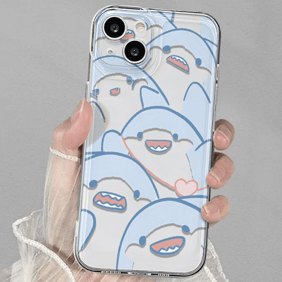 Little Shark Cartoon Clear Shockproof Space Case 适用 iPhone 17 Pro Max 16 15 14 11 Precise Cutout