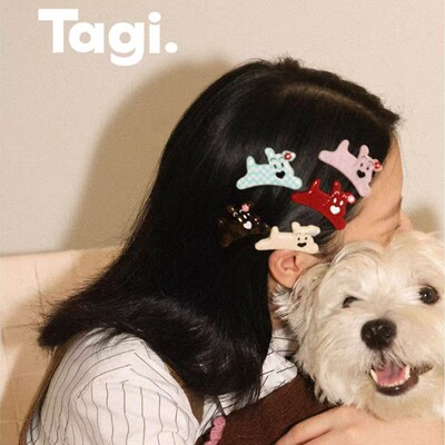 Tagi.《哈哈》haha小狗钻石亚克力无痕刘海边夹可爱发夹