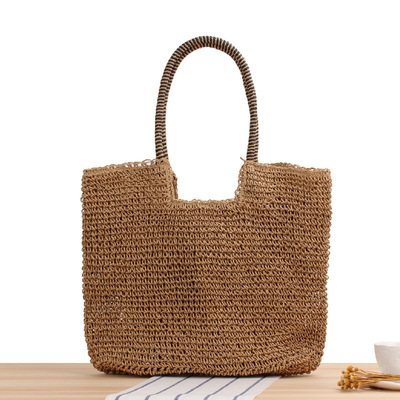 New solid color hand-woven summer beach bag shoulder bag for