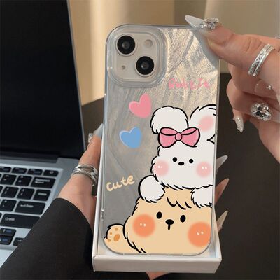Rabbit Puppy Cartoon Feather Yarn Hard Shockproof Case 适用 iPhone 17 Pro Max 15 14 13 Large Cutout