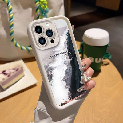 Black White Beach soft case适用iphone 11 12 13 14 15 16 17 pro max XR XS MAX 7 8 PLUS